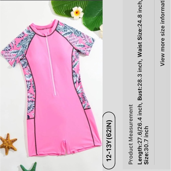 SHEIN | Swim | Tween Swimsuit One Piece Surfer Style Pink Girls With ...
